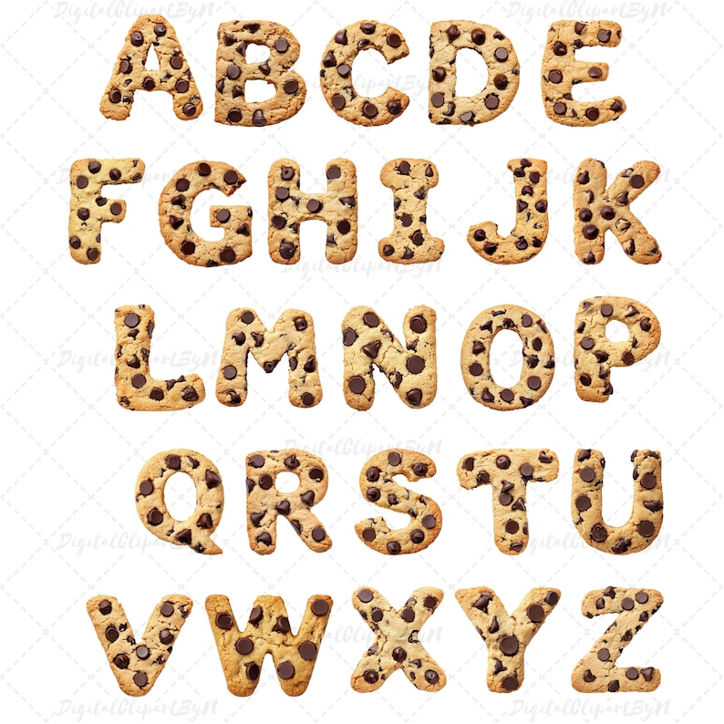 Chocolate Chip Cookie Alphabet Numbers PNG – 3D Realistic Cookie Font ...
