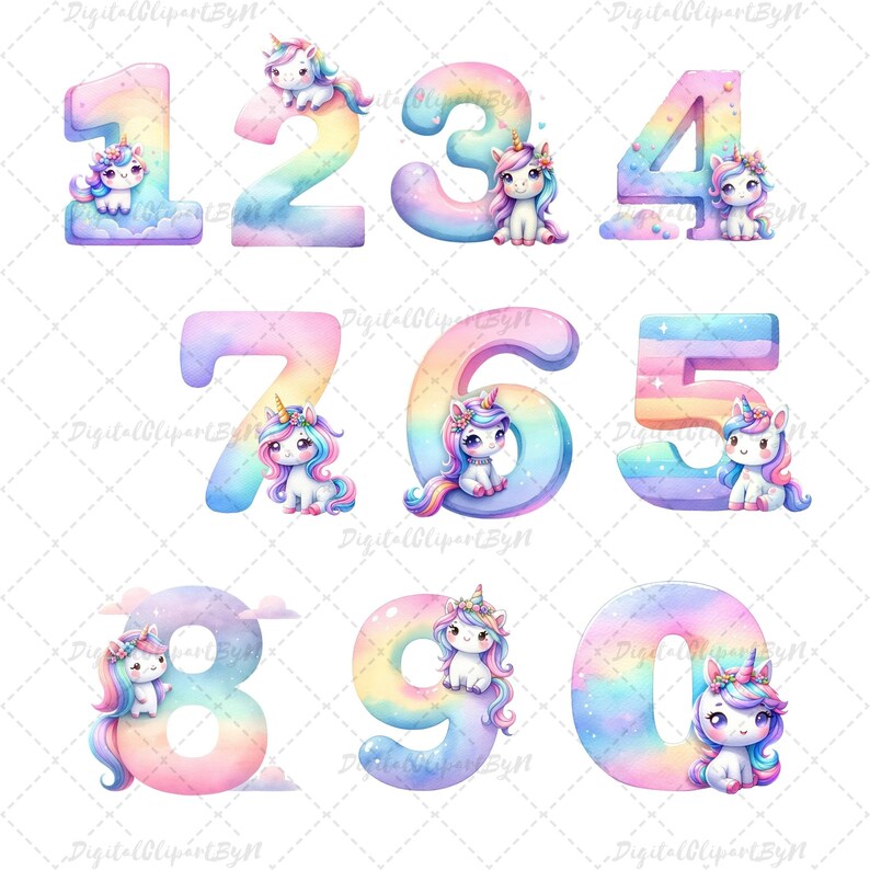 Cute Unicorn Alphabet A-Z Number 0-9 Bundle, Unicorn Alphabet Clipart ...