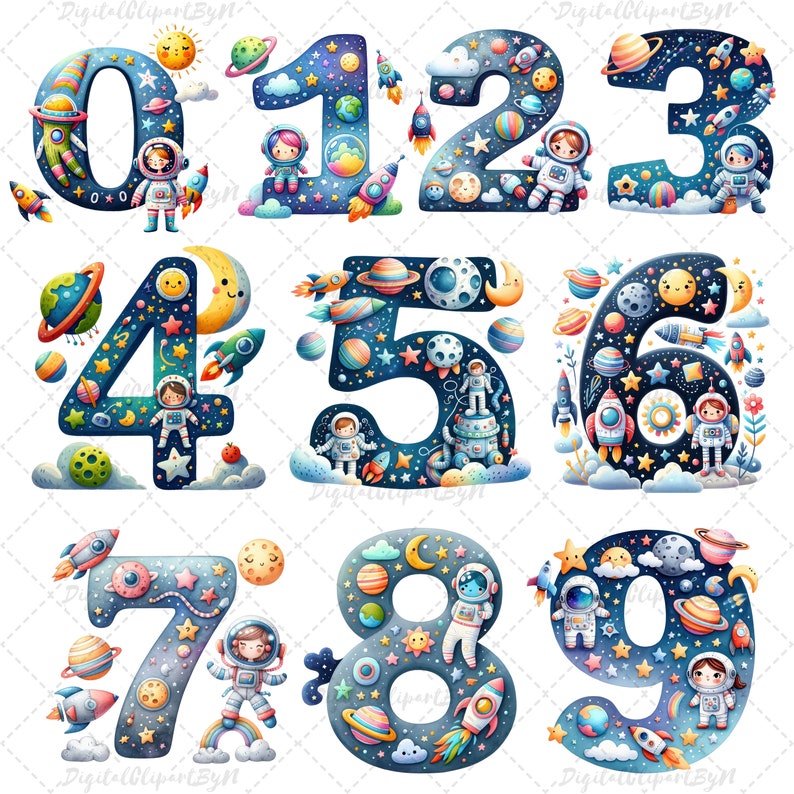 Watercolor Space Alphabet A-Z Number 0-9 Bundle, Space Alphabet Clipart ...