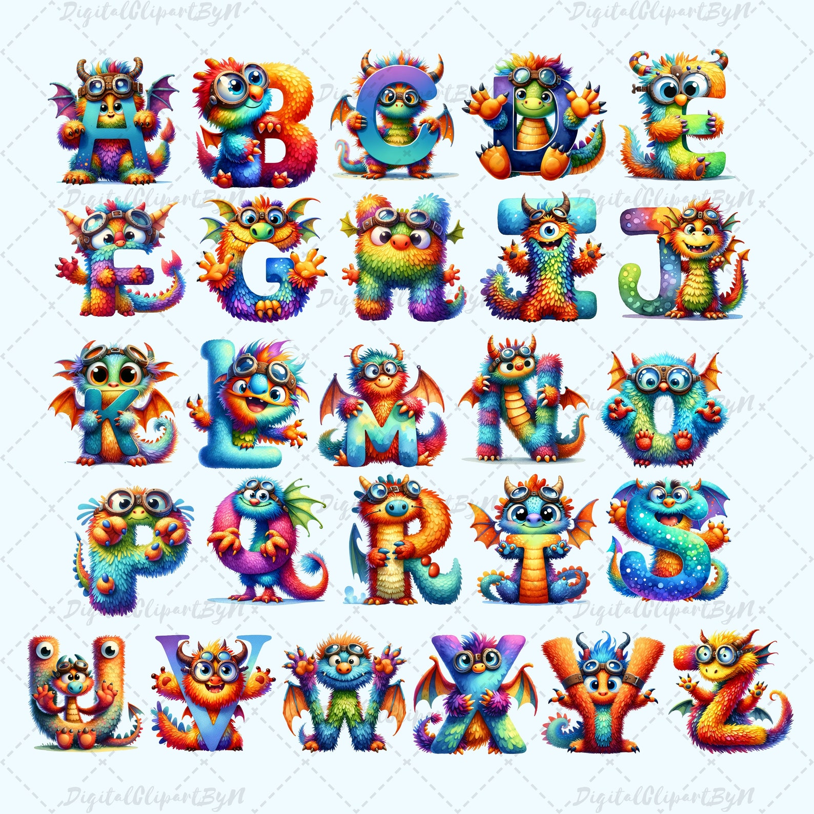 Colorful Fuzzy Dragon Alphabet A-Z Number 0-9 Bundle , Colorful Dragon ...