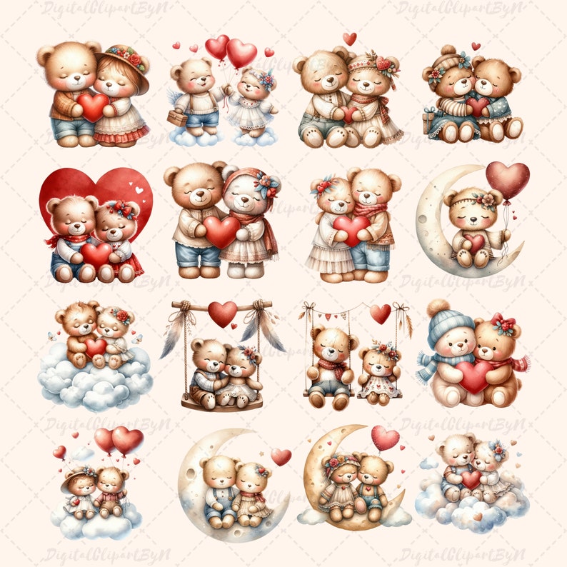 Baby Bear Love Clipart , Bear Watercolor Art, Love Bear With Heart ...