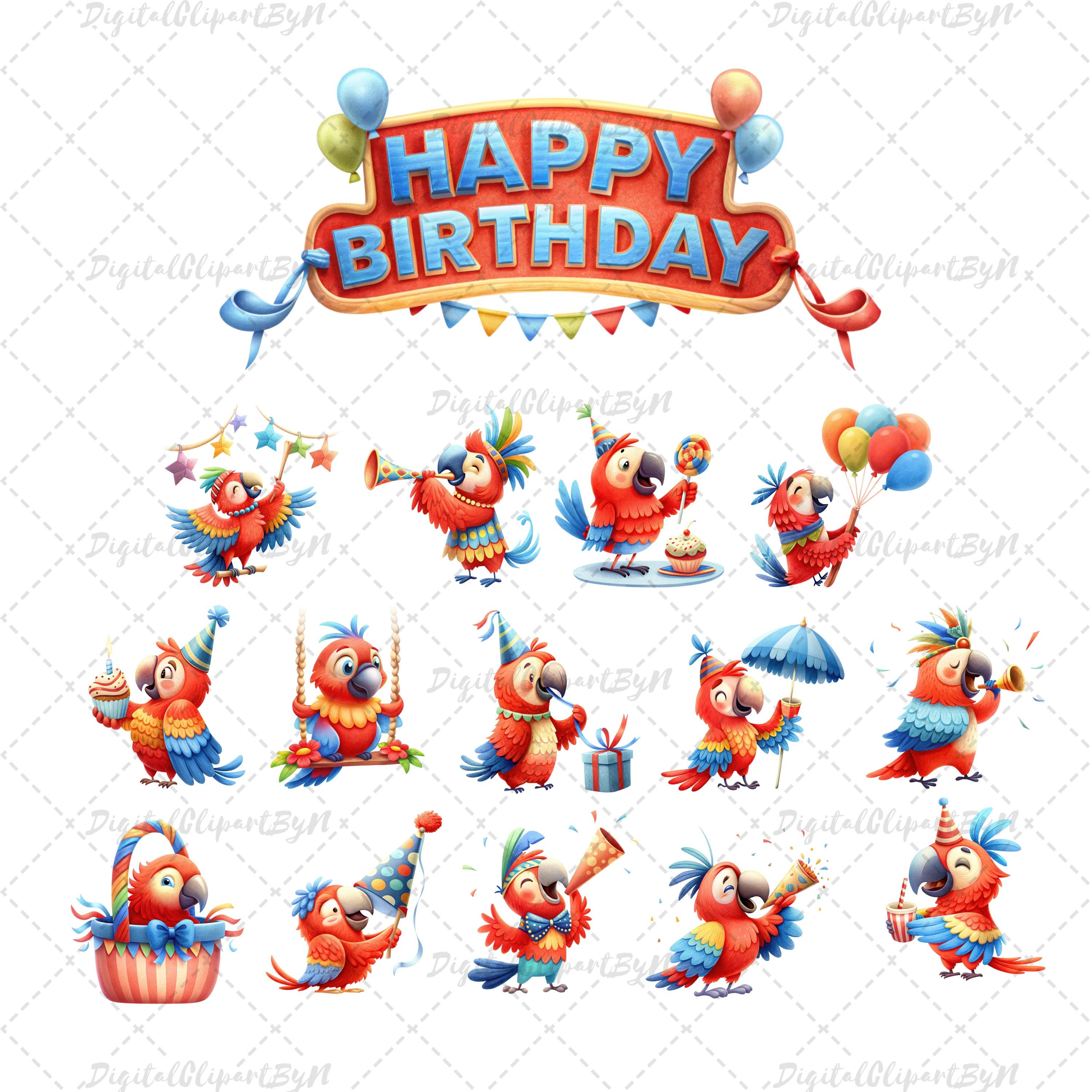 Birthday Party Parrot Clipart PNG Parrots Festive Party Hat, Balloon ...