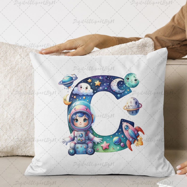 Watercolor Space Alphabet A-Z Number 0-9 Bundle, Space Alphabet Clipart ...