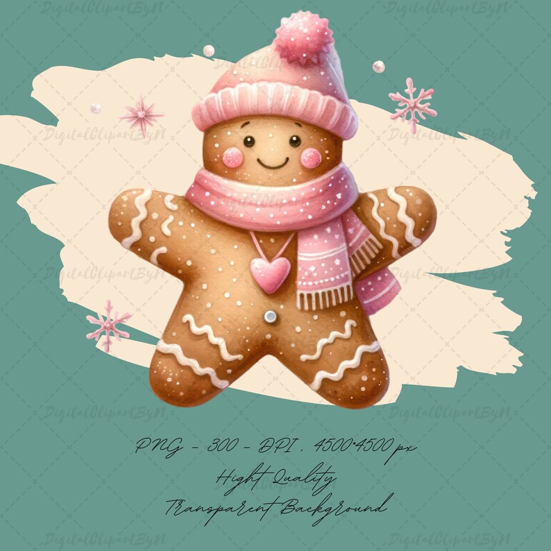 Watercolor Pink Santa Claus and Gingerbread Clipart,christmas Bundle ...