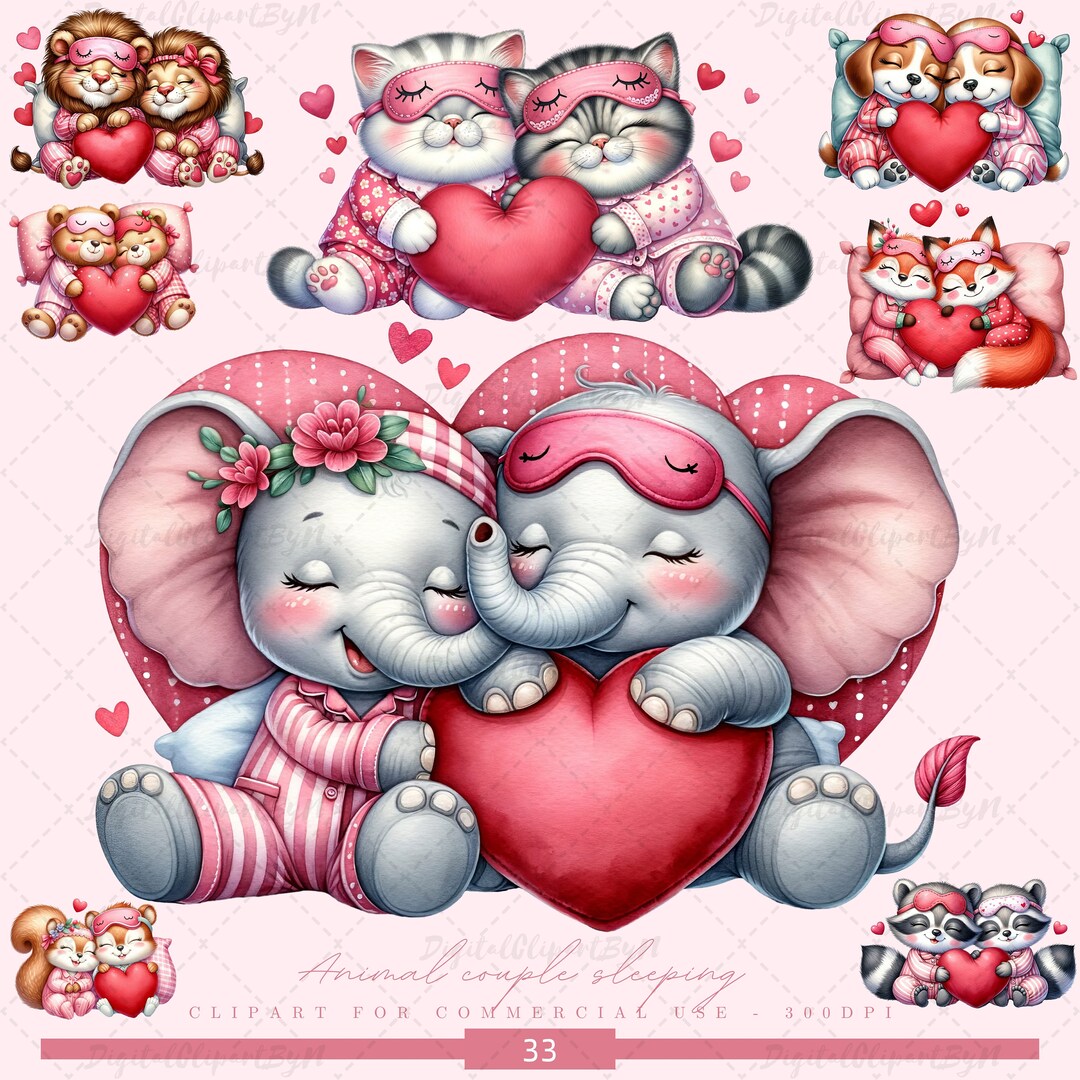 Animal Clipart With Love Heart, Valentine's Day, Couple Animals Clipart ...