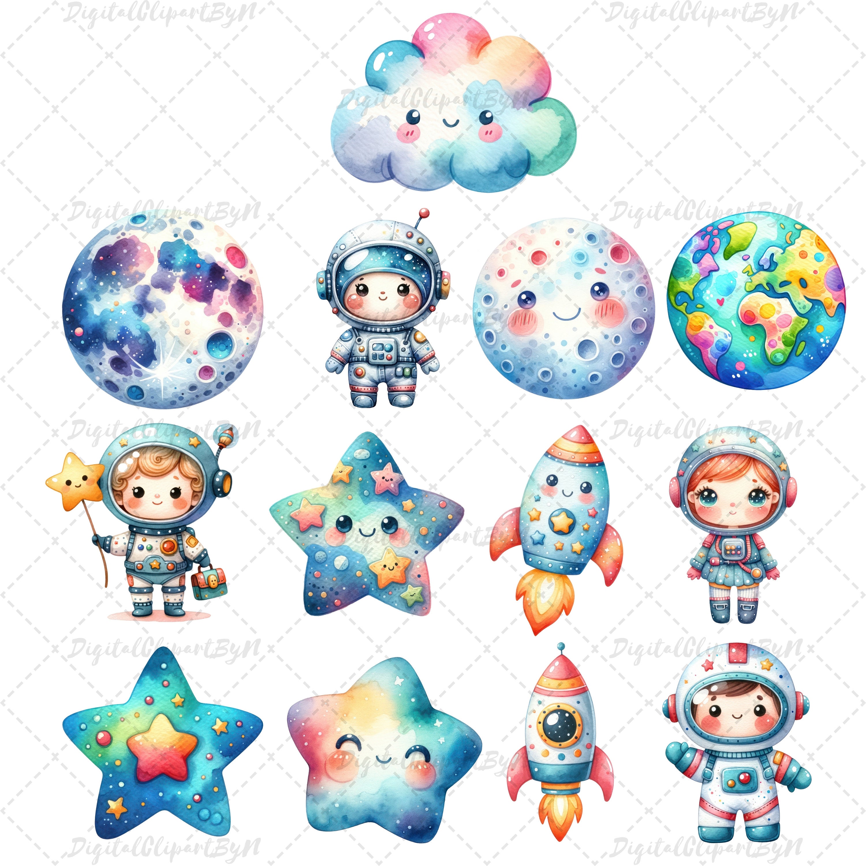 Watercolor Space Alphabet A-Z Number 0-9 Bundle, Space Alphabet Clipart ...