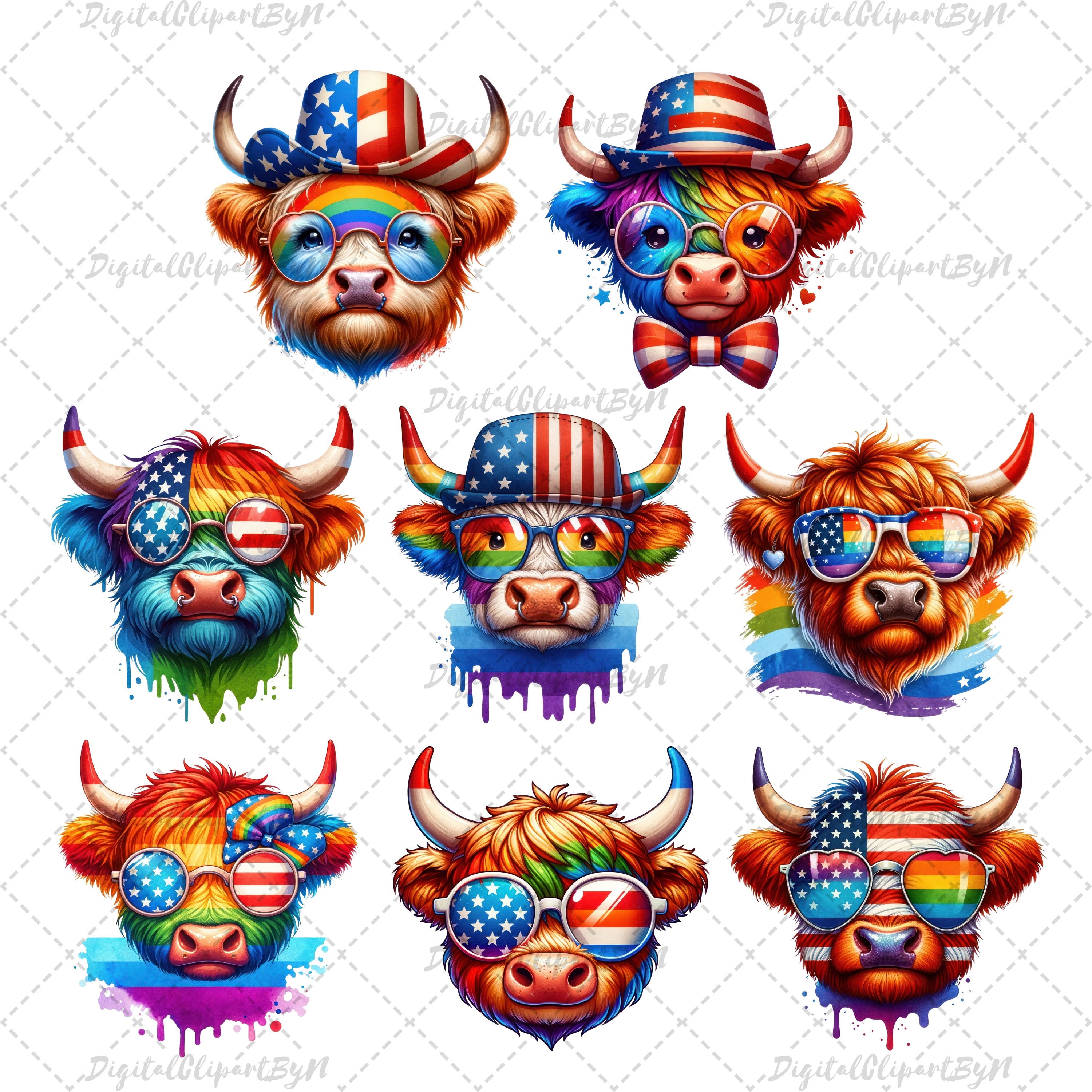US Independence Day, LGBTQ+ Pride Flag, Highland Cow Alphabet A-Z ...