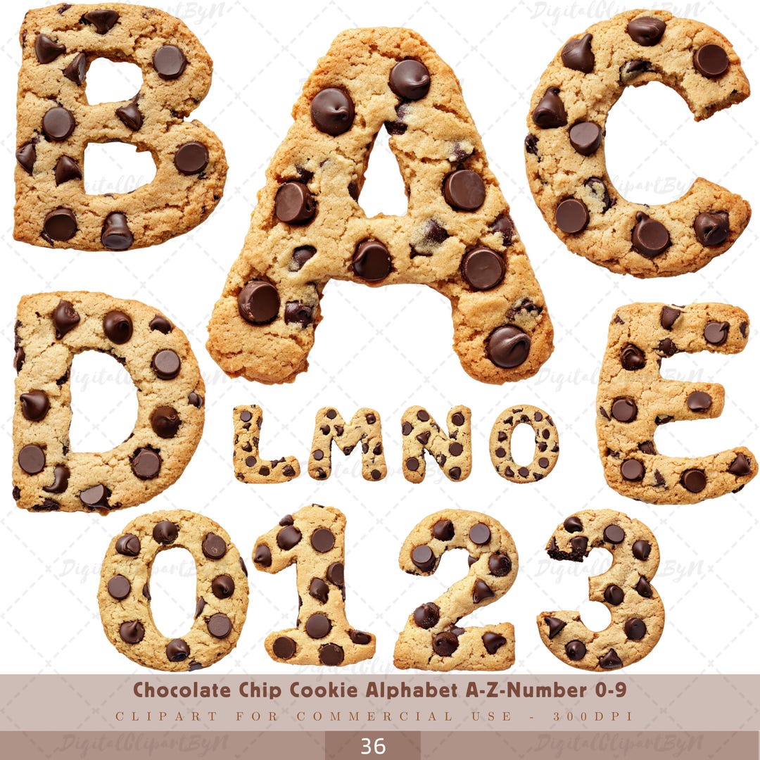 Chocolate Chip Cookie Alphabet Numbers PNG – 3D Realistic Cookie Font ...