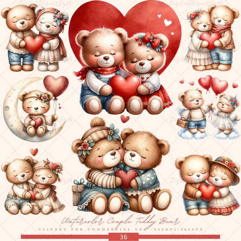 Baby Bear Love Clipart , Bear Watercolor Art, Love Bear With Heart ...