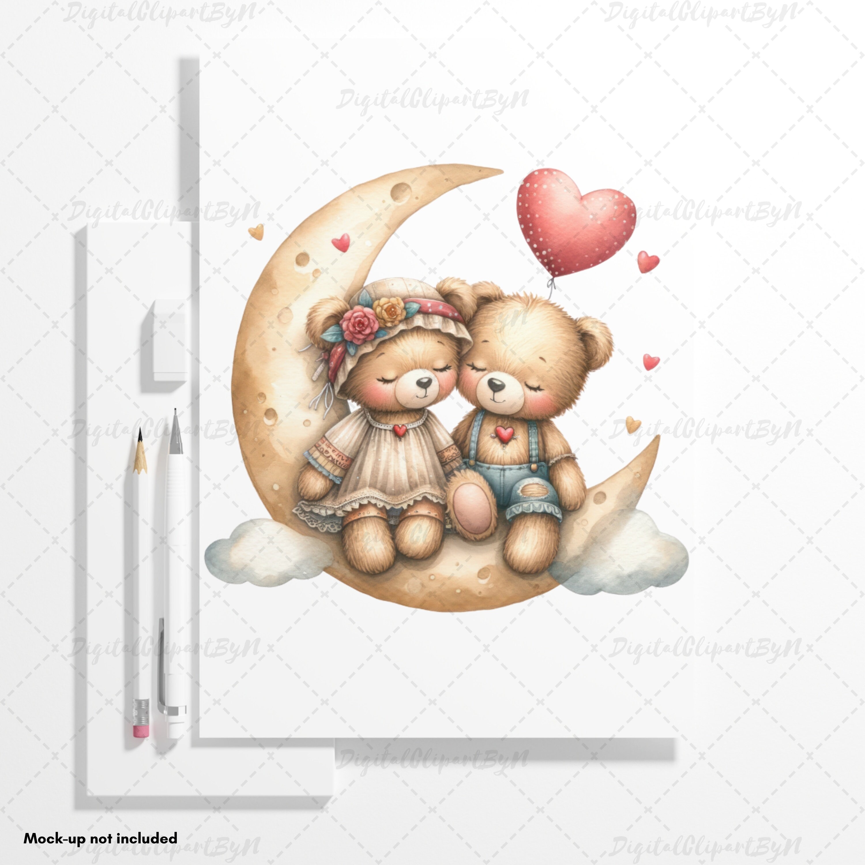 Baby Bear Love Clipart , Bear Watercolor Art, Love Bear With Heart ...
