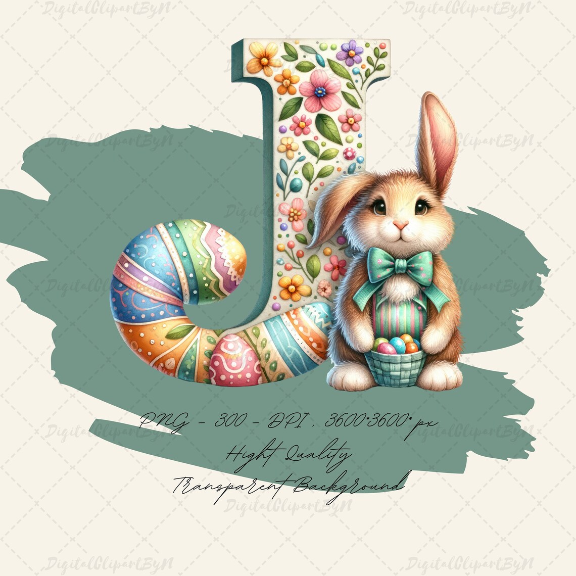 Easter Bunny Alphabet A-Z Number 0-9 Bundle Clipart, Printable Alphabet ...