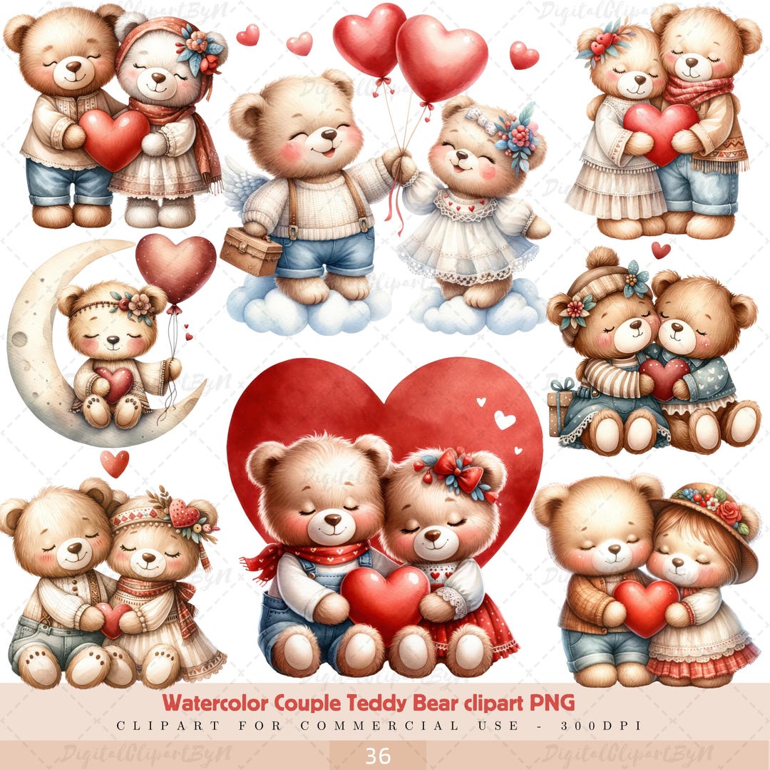 Baby Bear Love Clipart , Bear Watercolor Art, Love Bear With Heart ...