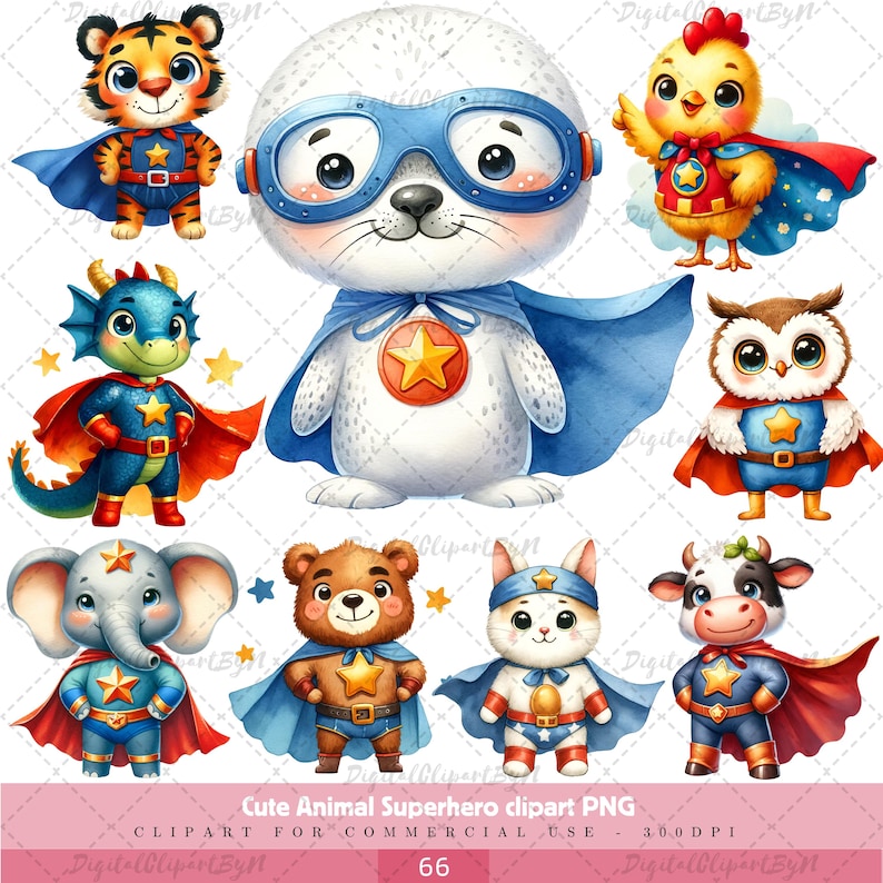 Adorable Superhero Animal Clipart Set L Perfect for Children's Decor ...