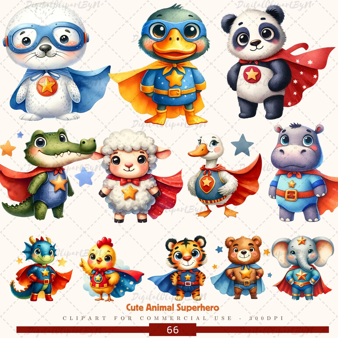 Adorable Superhero Animal Clipart Set L Perfect for Children's Decor ...
