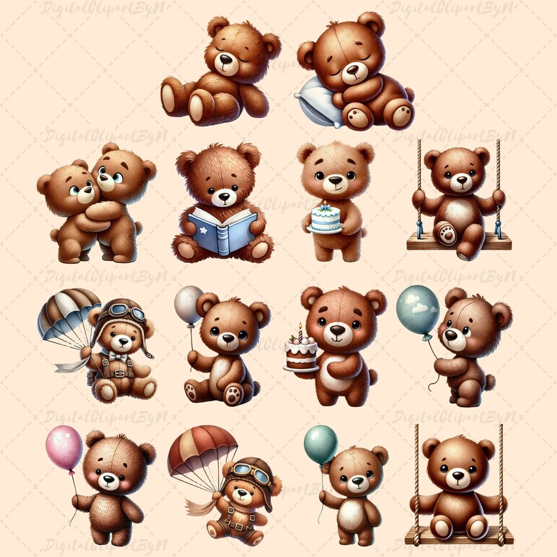 Brown Bear Clipart A-Z, Numbers 0-9, Cute Animal Alphabet Bundle , Bear ...
