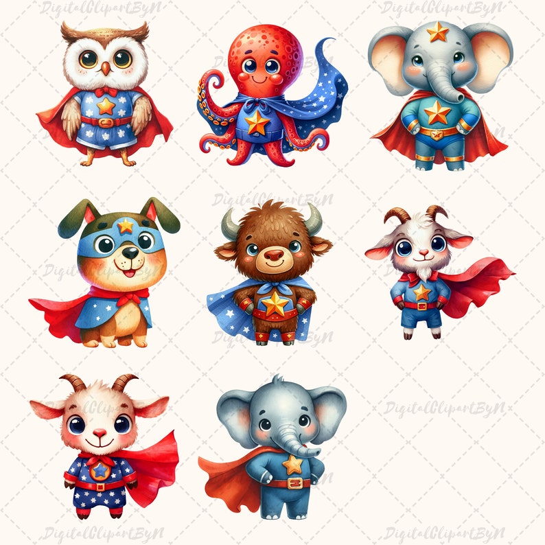 Adorable Superhero Animal Clipart Set L Perfect for Children's Decor ...