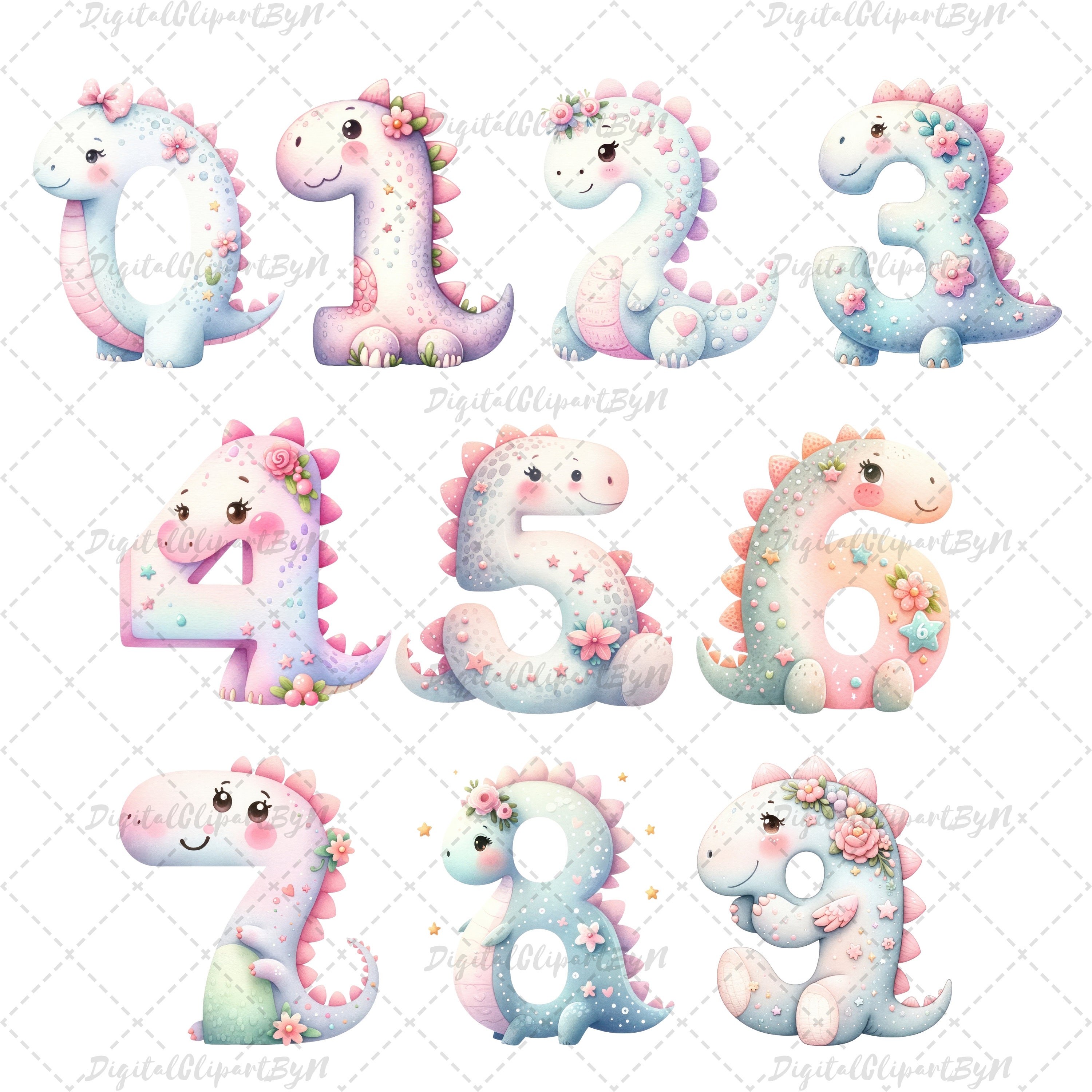 Girly Dinosaurs Alphabet A-Z Number 0-9 ,dino Letter, Educational ...