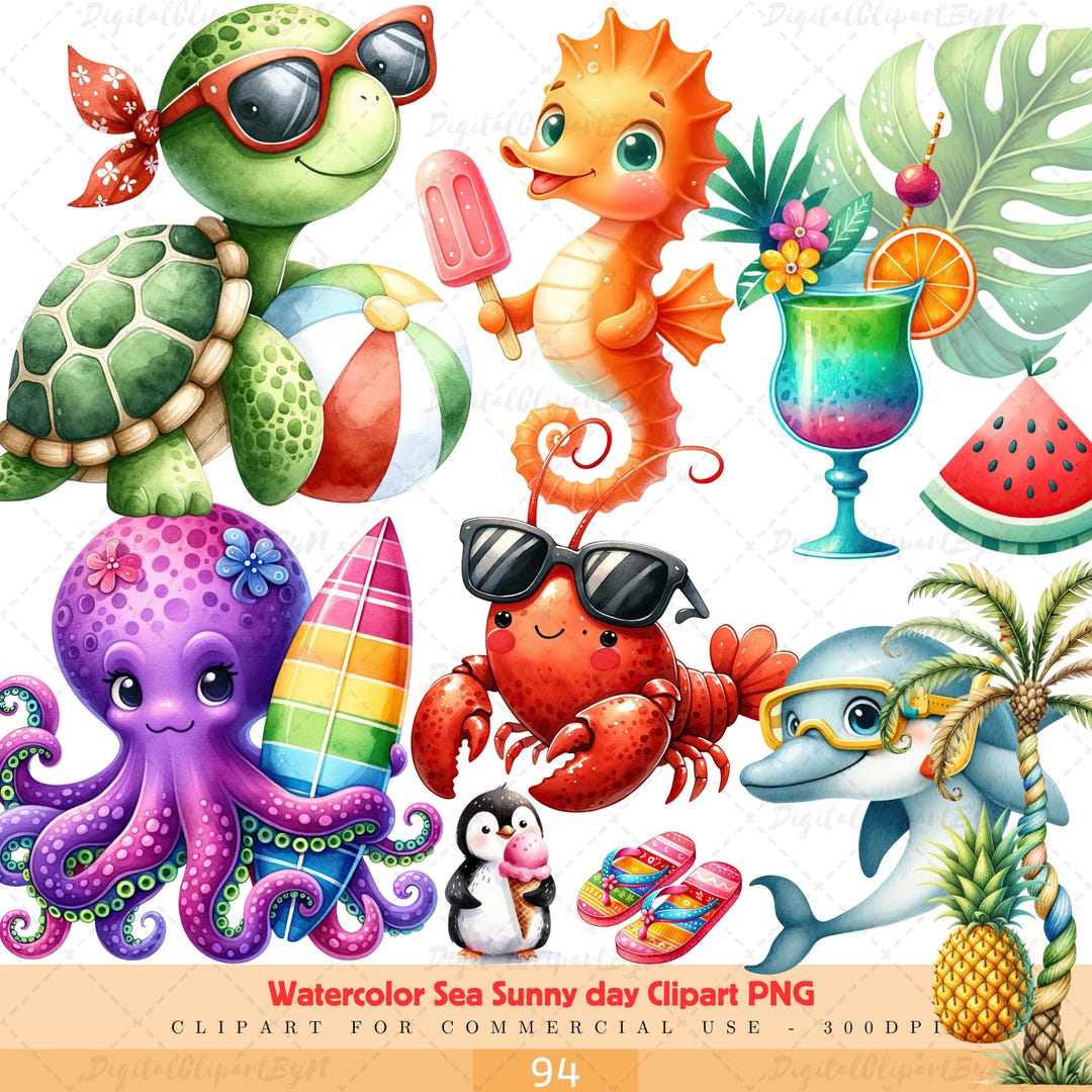 Cute Ocean Clipart for Kids | Sea Summer Clipart Animal | Beach Party ...