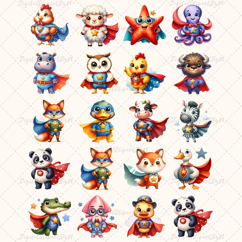 Adorable Superhero Animal Clipart Set L Perfect for Children's Decor ...