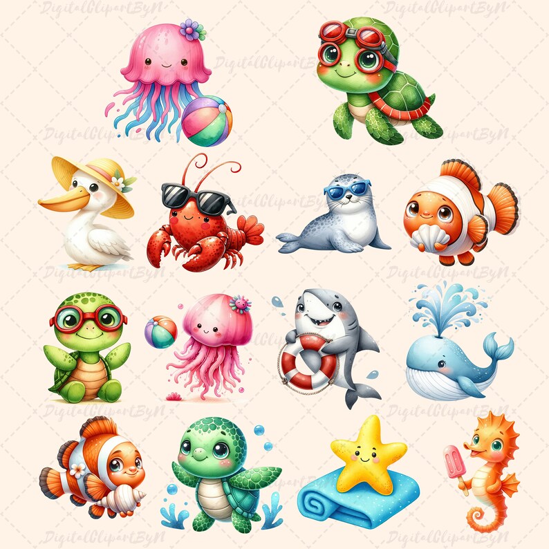 Cute Ocean Clipart for Kids | Sea Summer Clipart Animal | Beach Party ...
