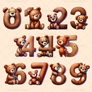 Brown Bear Clipart A-Z, Numbers 0-9, Cute Animal Alphabet Bundle , Bear ...