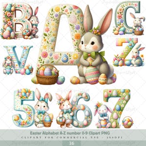 Easter Bunny Alphabet A-Z Number 0-9 Bundle Clipart, Printable Alphabet ...