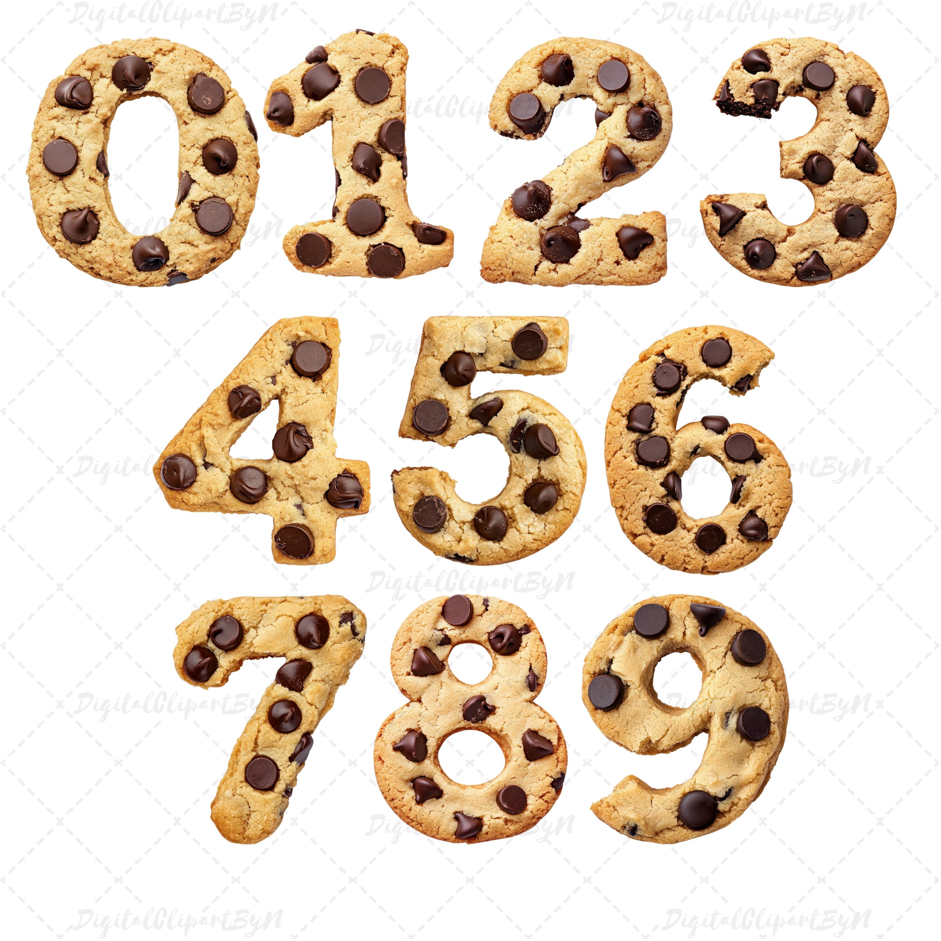 Chocolate Chip Cookie Alphabet Numbers PNG – 3D Realistic Cookie Font ...