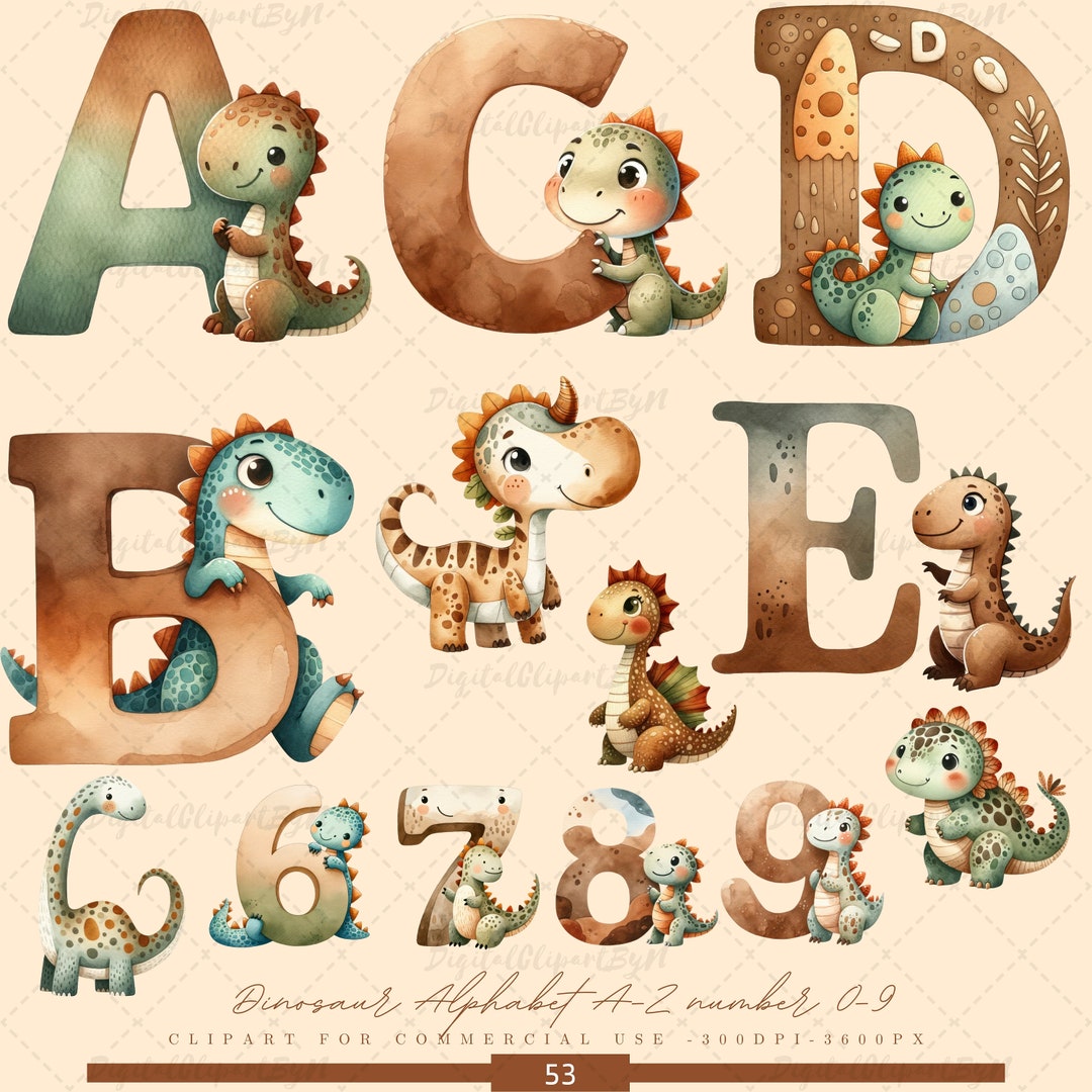 Dinosaur Alphabet A-Z Number 0-9 Bundle ,dino Letter, Educational ...