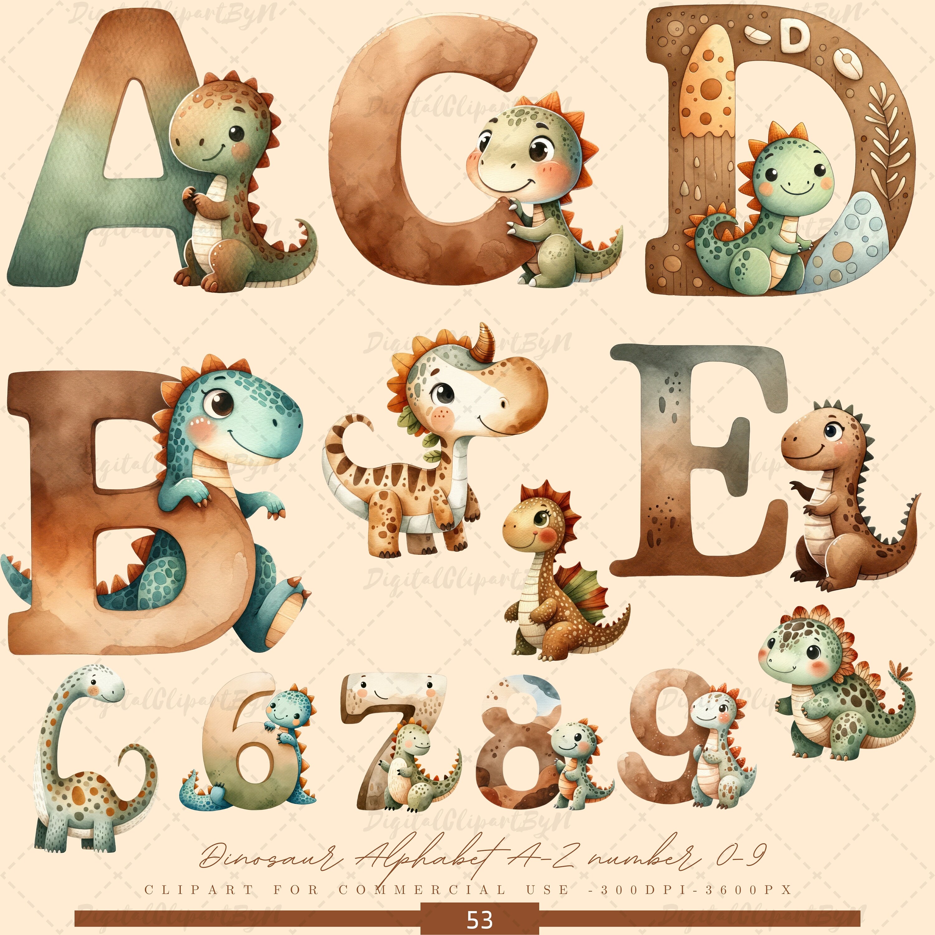 Dinosaur Alphabet A-Z Number 0-9 Bundle ,dino Letter, Educational ...