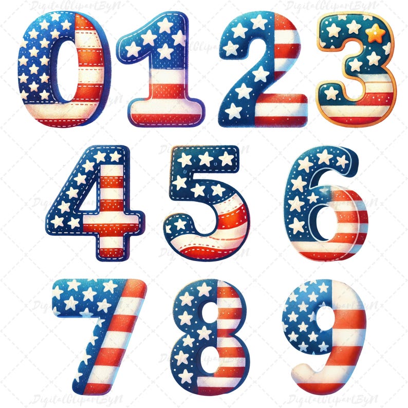 American 4th of July Clipart Alphabet A-Z Number 0-9 Bundle ...