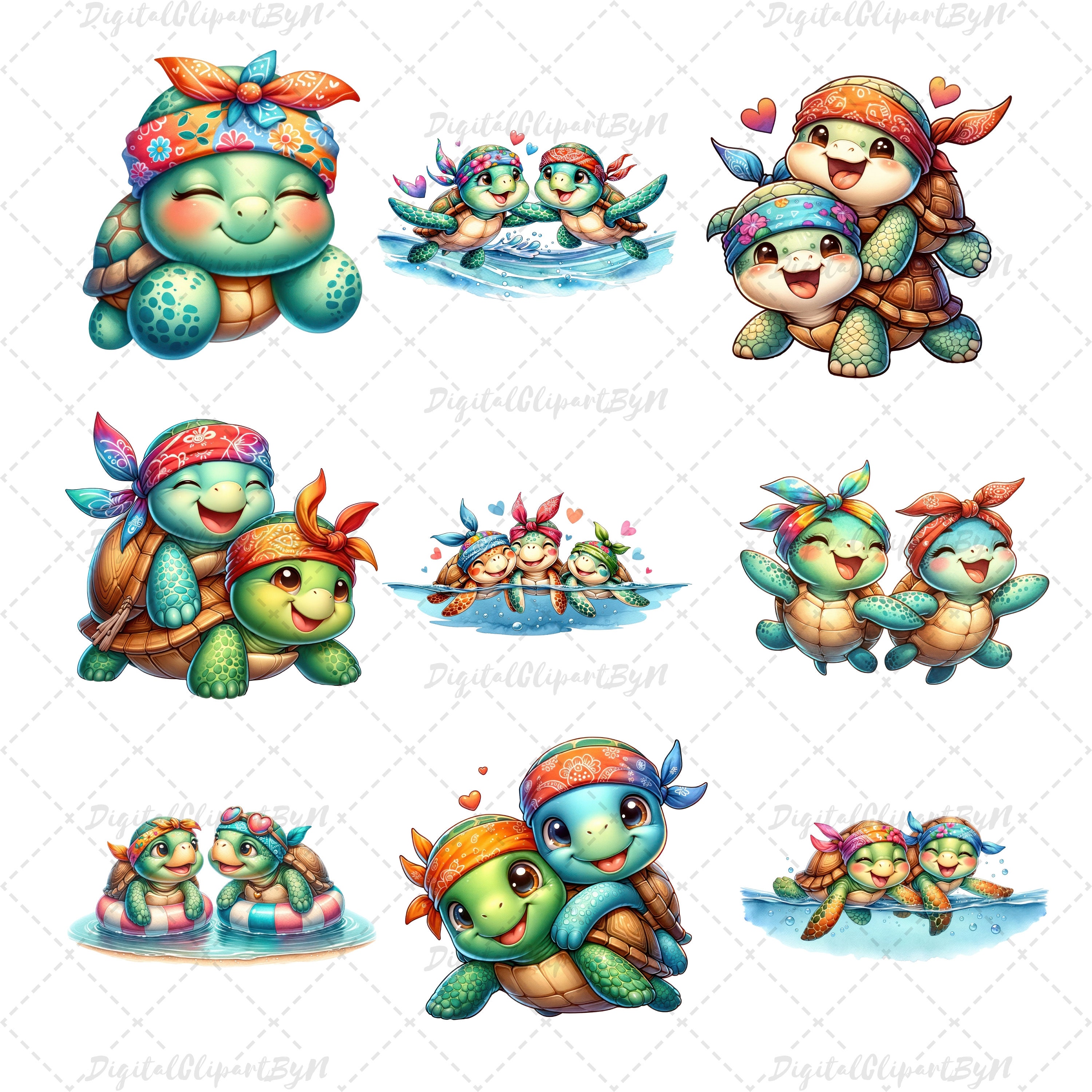 Turtle Love Clipart and Watercolor Turtles, Love Celebration Turtles ...
