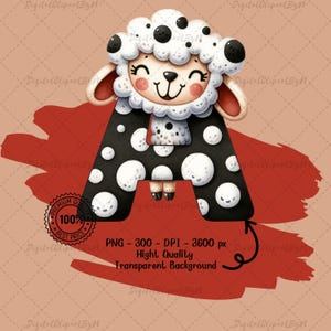 Watercolor Spotted Lamb Alphabet A-Z Number 0-9 Bundle, Spotted Sharp ...