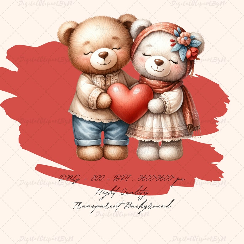 Baby Bear Love Clipart , Bear Watercolor Art, Love Bear With Heart ...
