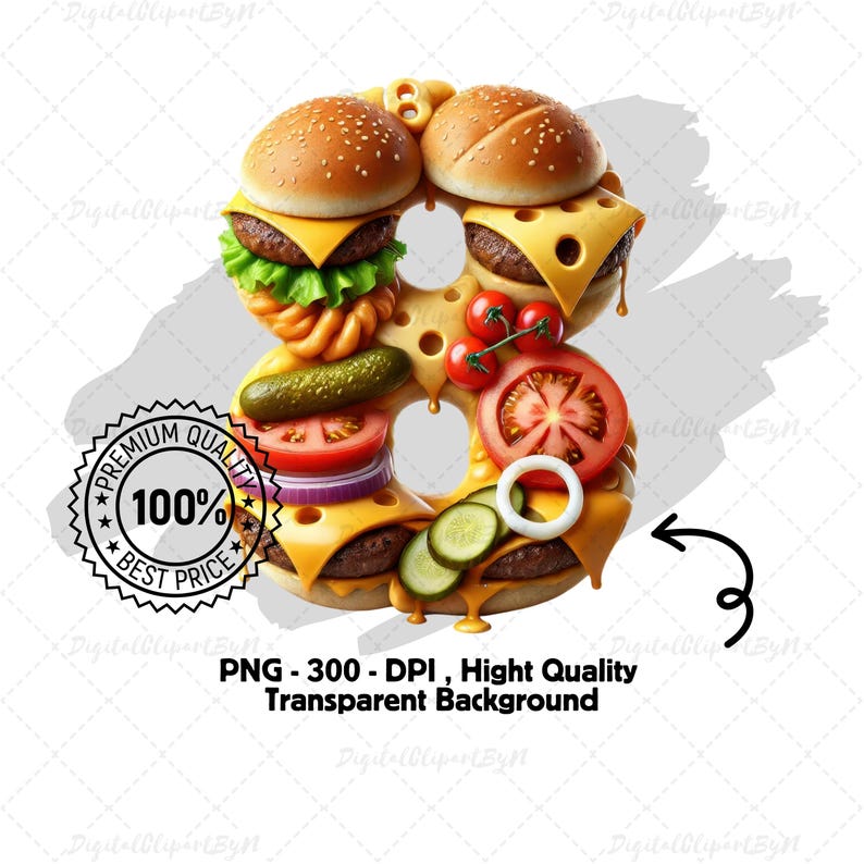 Burger Alphabet & Numbers Clipart – 3D Food Letters PNG – Fast Food ...