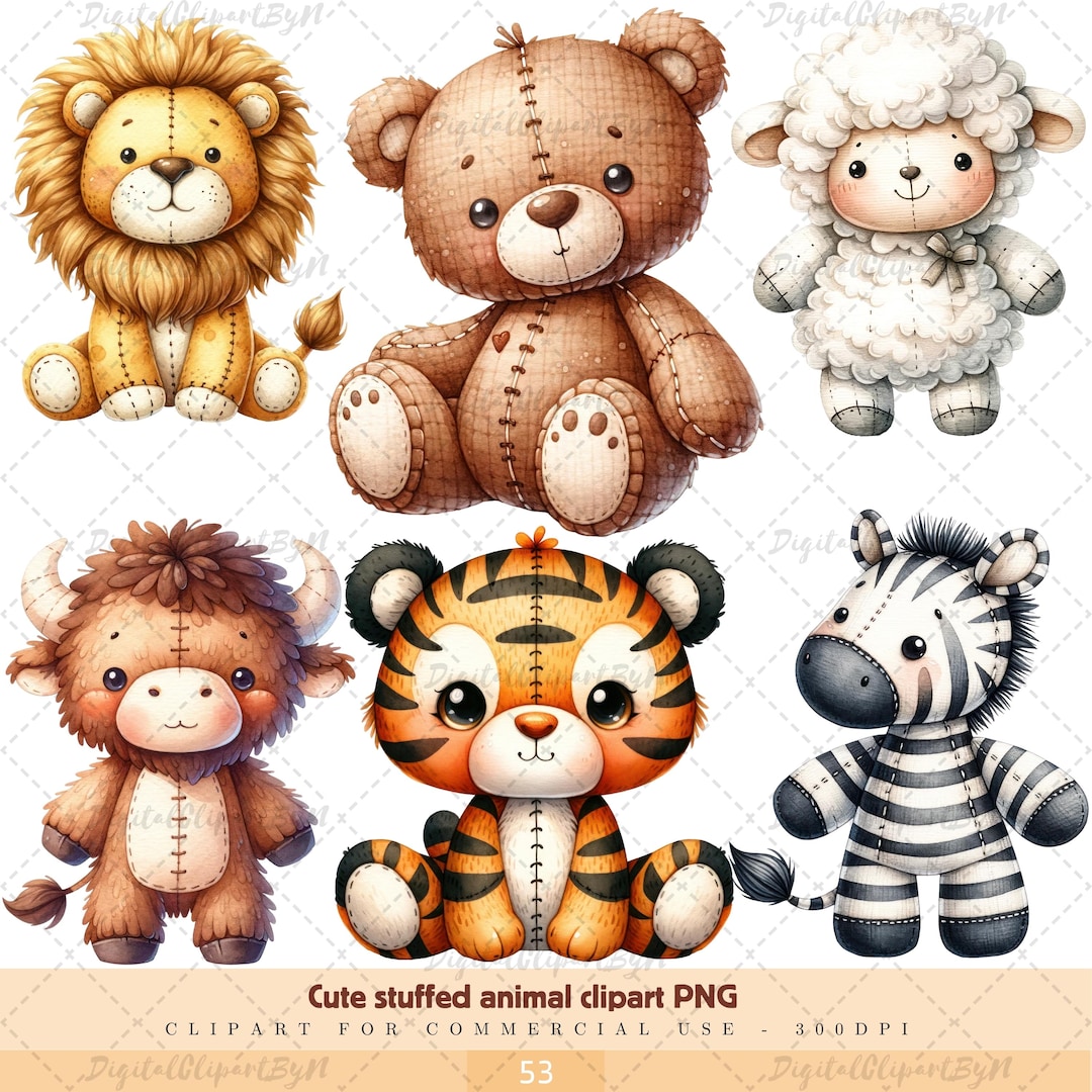 Cute Stuffed Animal Bundle Clipart, Including a Lion, Bear, Sheep ...