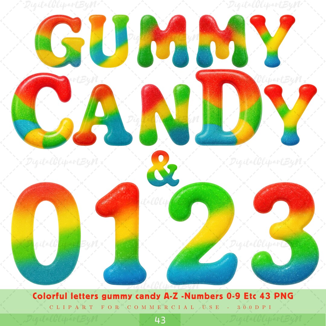 Gummy Candy Alphabet & Numbers PNG – Colorful Jelly Letters A-Z 0-9 ...