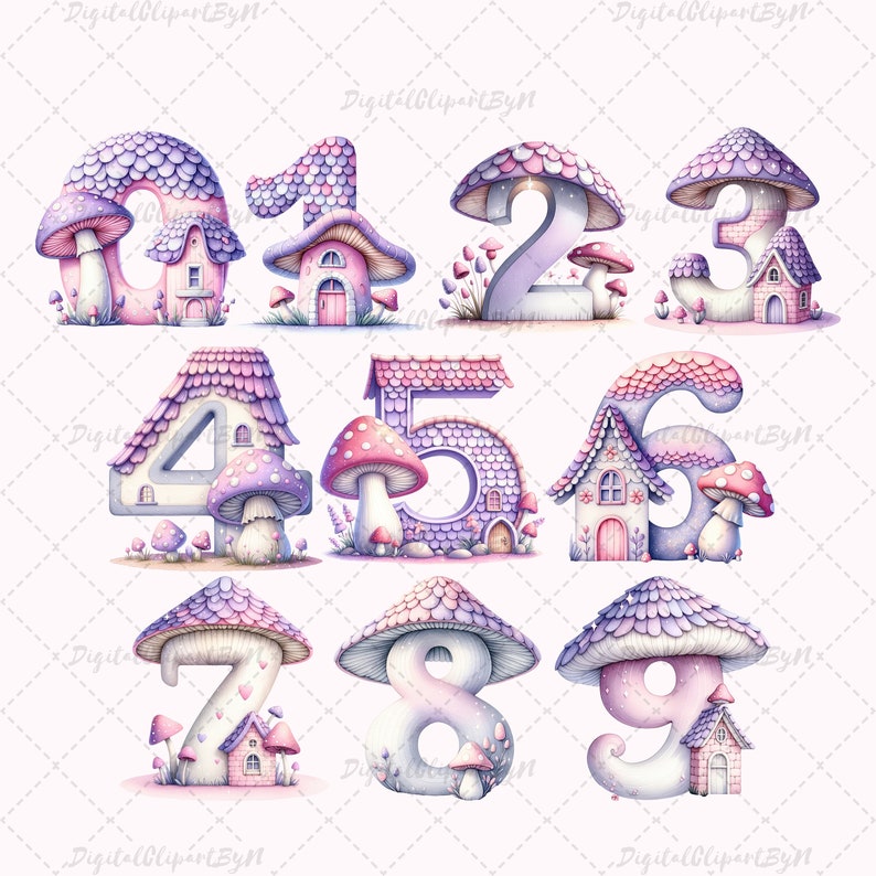 Toadstools and Fairy Alphabet A-Z Number 0-9 , Purple Toadstools Letter ...