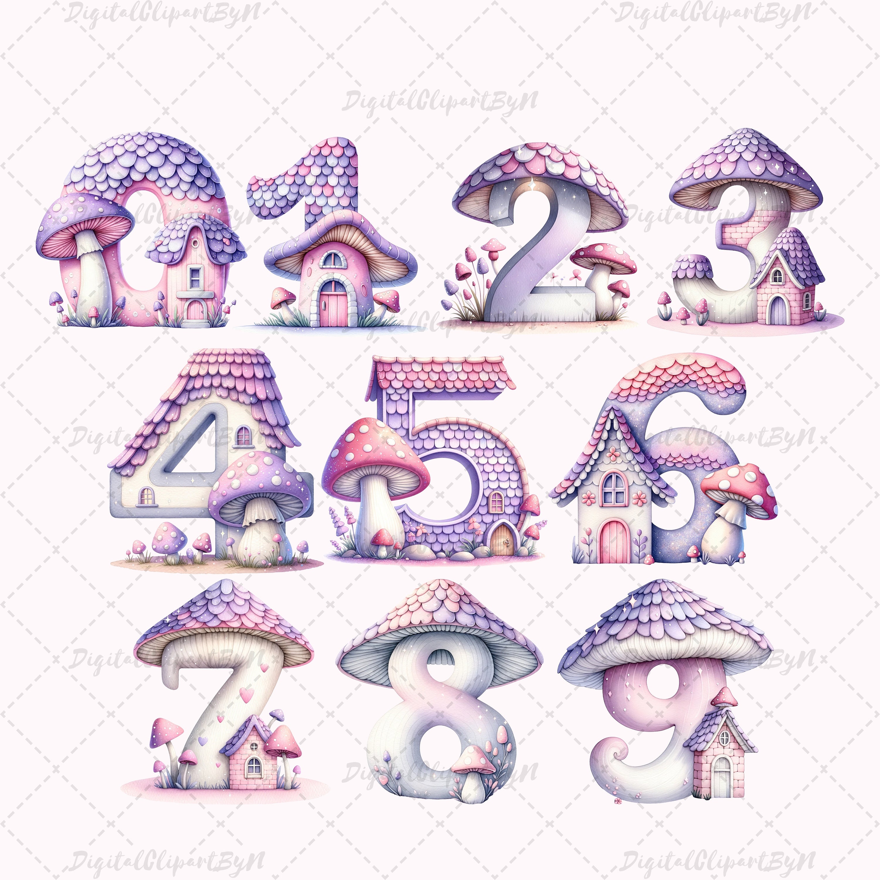 Toadstools and Fairy Alphabet A-Z Number 0-9 , Purple Toadstools Letter ...