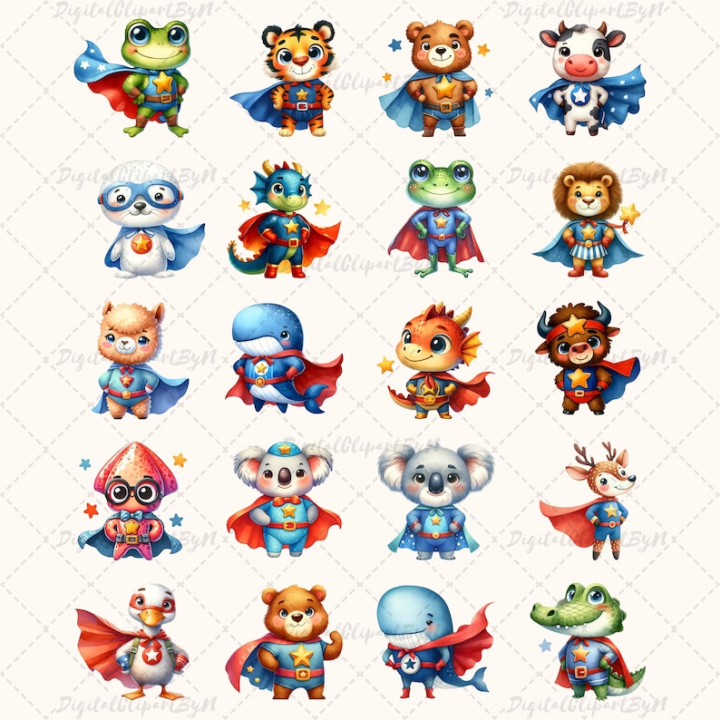 Adorable Superhero Animal Clipart Set L Perfect for Children's Decor ...