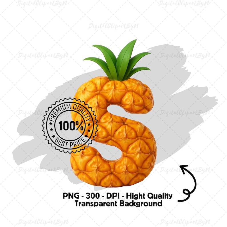 Pineapple Alphabet Clipart PNG – Tropical Fruit Letters & Numbers A-Z 0 ...