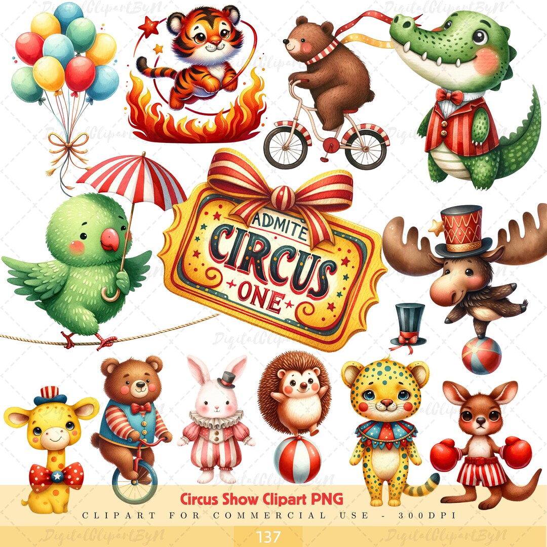 Adorable Circus Animal Clipart | Printable Circus Art | Kids Party ...