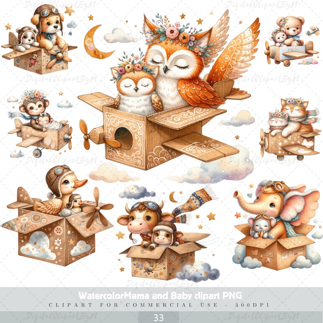 Watercolor Animal Clipart, Mama and Baby Animals, Mother's Day ...