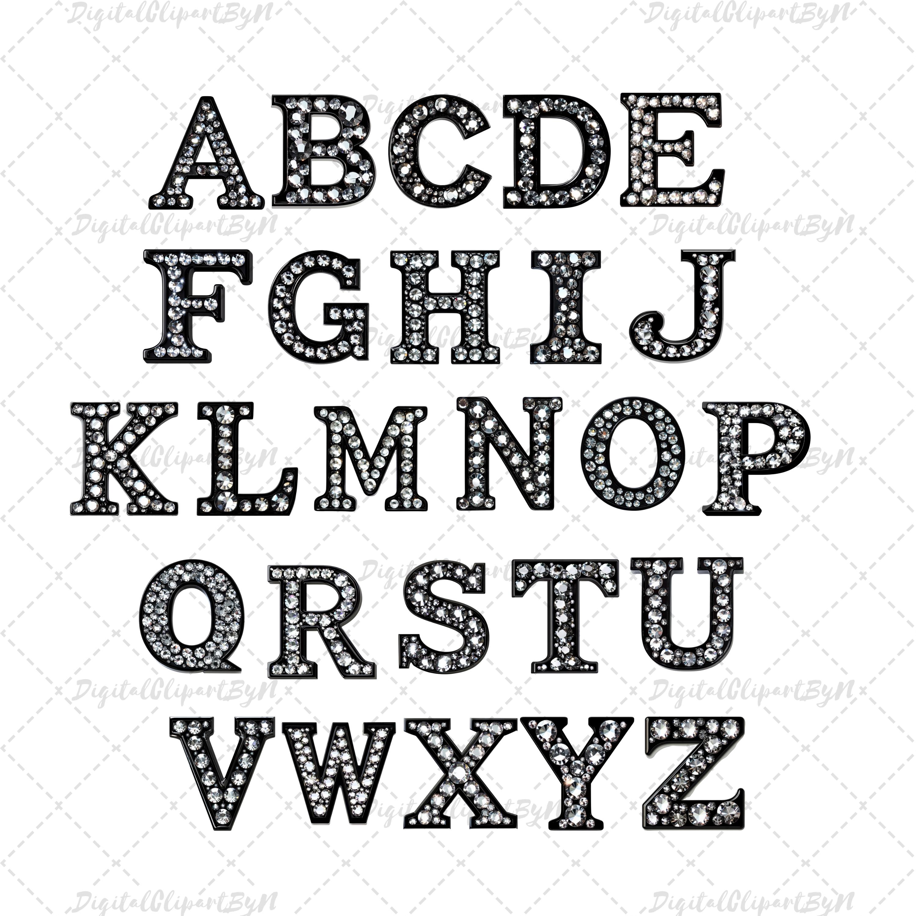 Luxury Rhinestone Alphabet A-Z Letters Numbers 0-9 Clipart – Sparkling ...