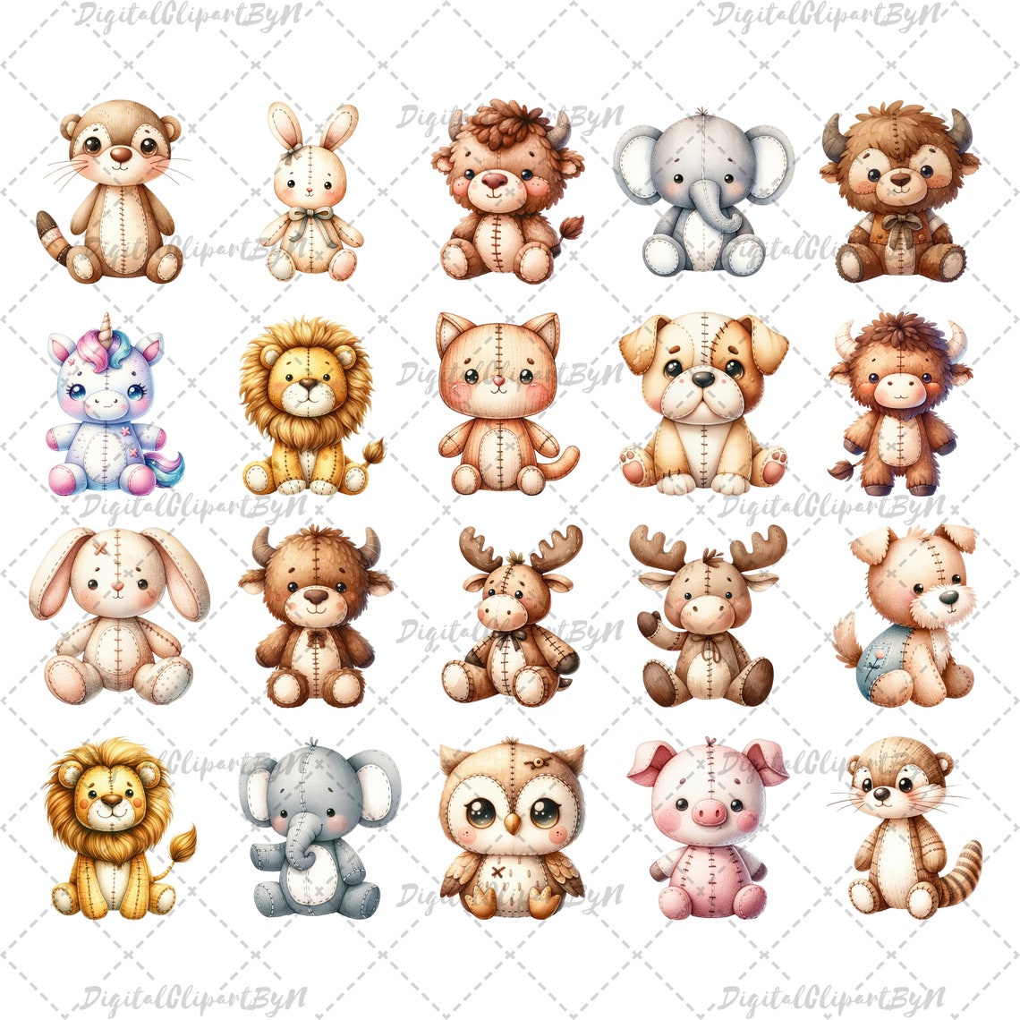 Cute Stuffed Animal Bundle Clipart, Including a Lion, Bear, Sheep ...