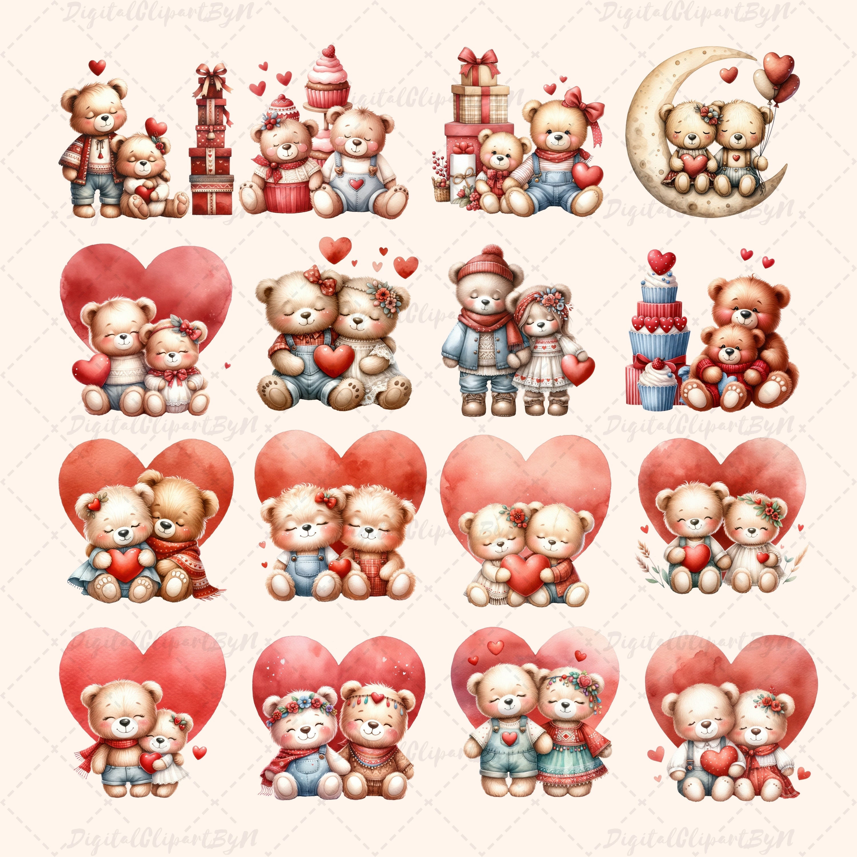 Baby Bear Love Clipart , Bear Watercolor Art, Love Bear With Heart ...