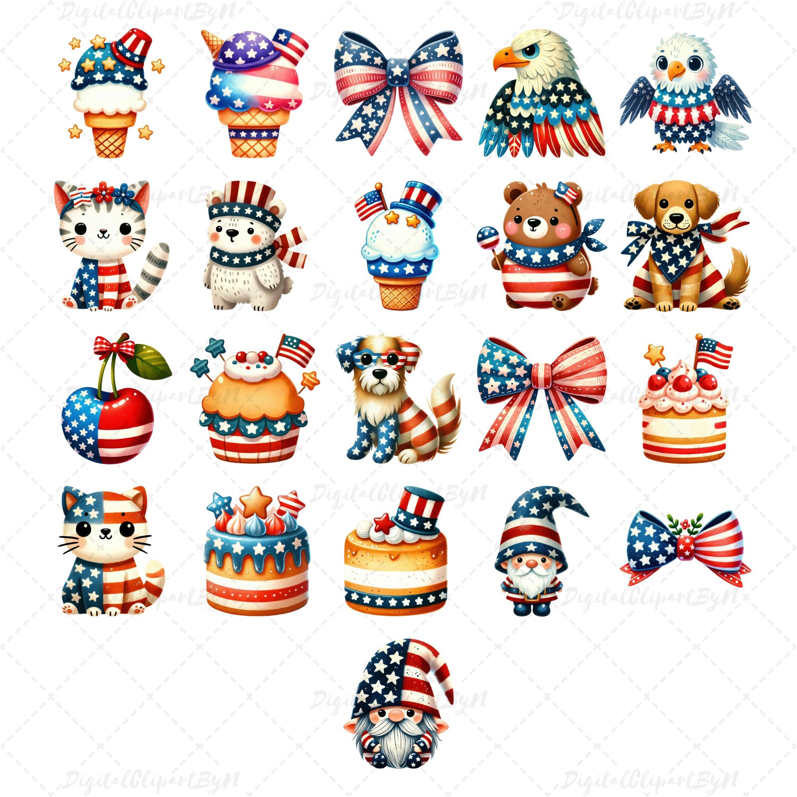 American 4th of July Clipart Alphabet A-Z Number 0-9 Bundle ...
