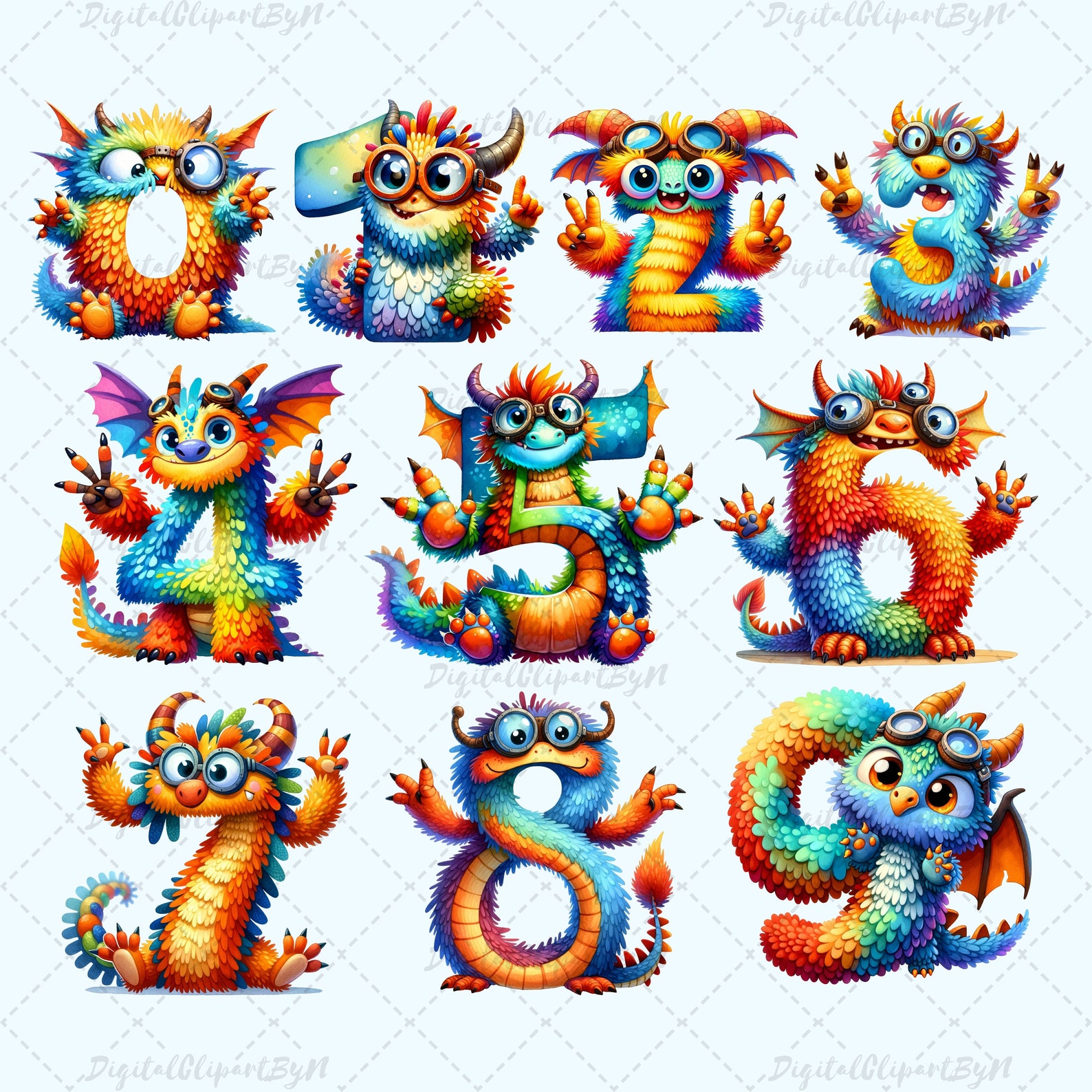 Colorful Fuzzy Dragon Alphabet A-Z Number 0-9 Bundle , Colorful Dragon ...
