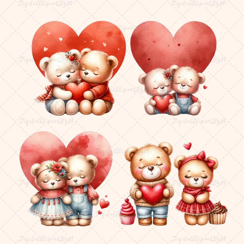 Baby Bear Love Clipart , Bear Watercolor Art, Love Bear With Heart ...
