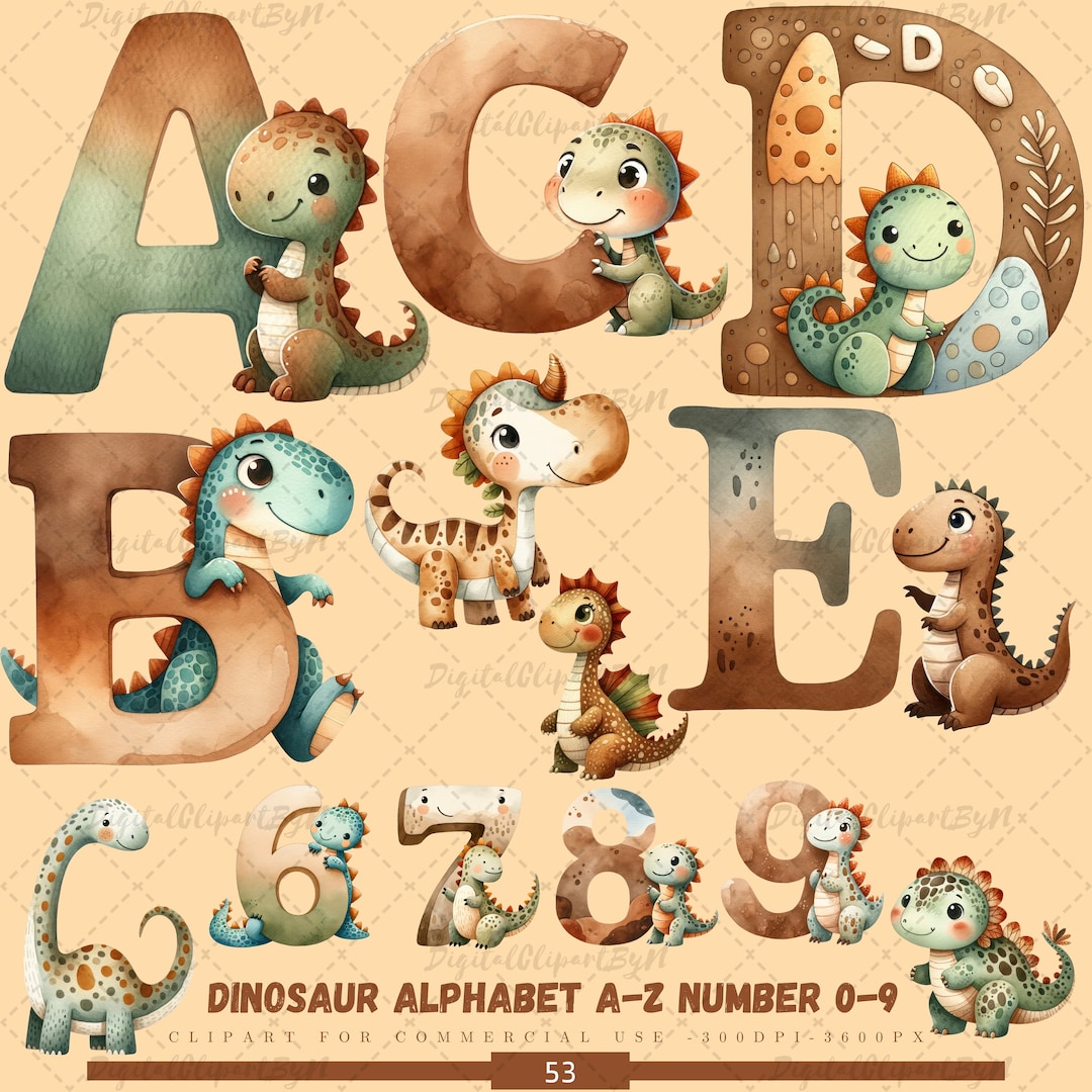 Paquete de números 0-9 del alfabeto de dinosaurios A-Z, Letra de ...