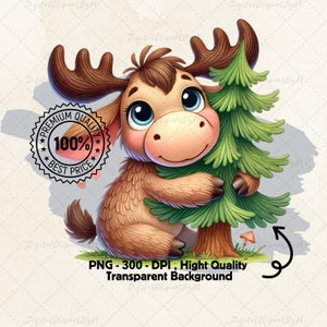 Cute Moose Clipart Set, Watercolor Moose Illustrations, Woodland Animal ...